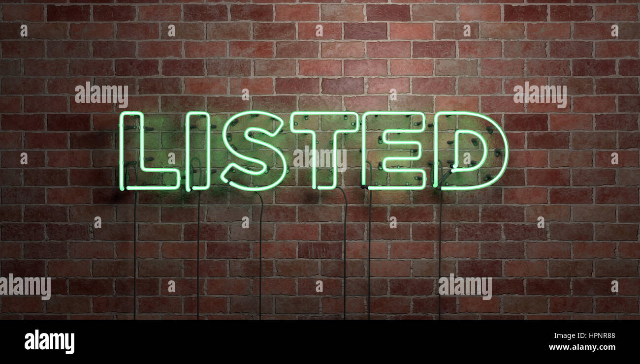 LISTED - fluorescent Neon tube Sign on brickwork - Front view - 3D ...