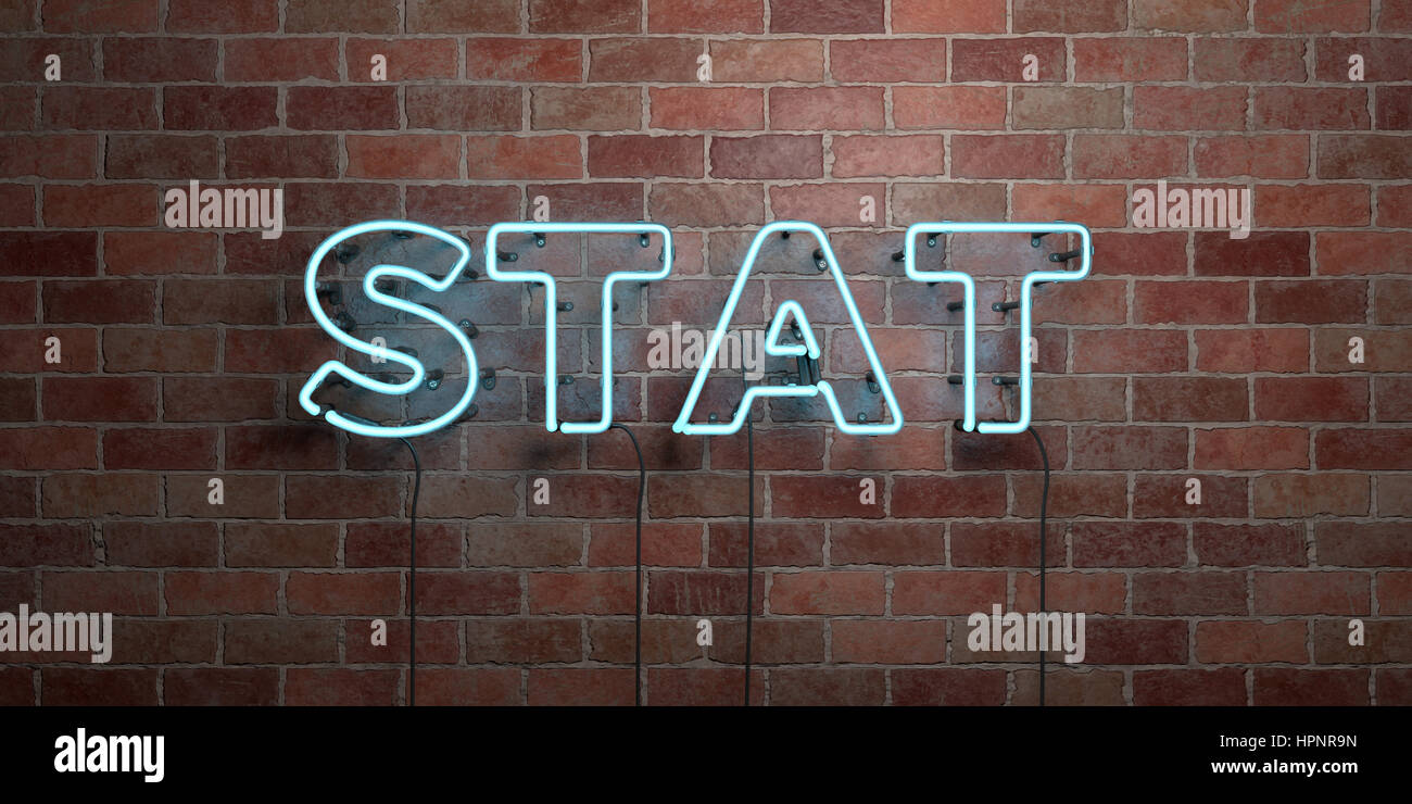 STAT - fluorescent Neon tube Sign on brickwork - Front view - 3D ...