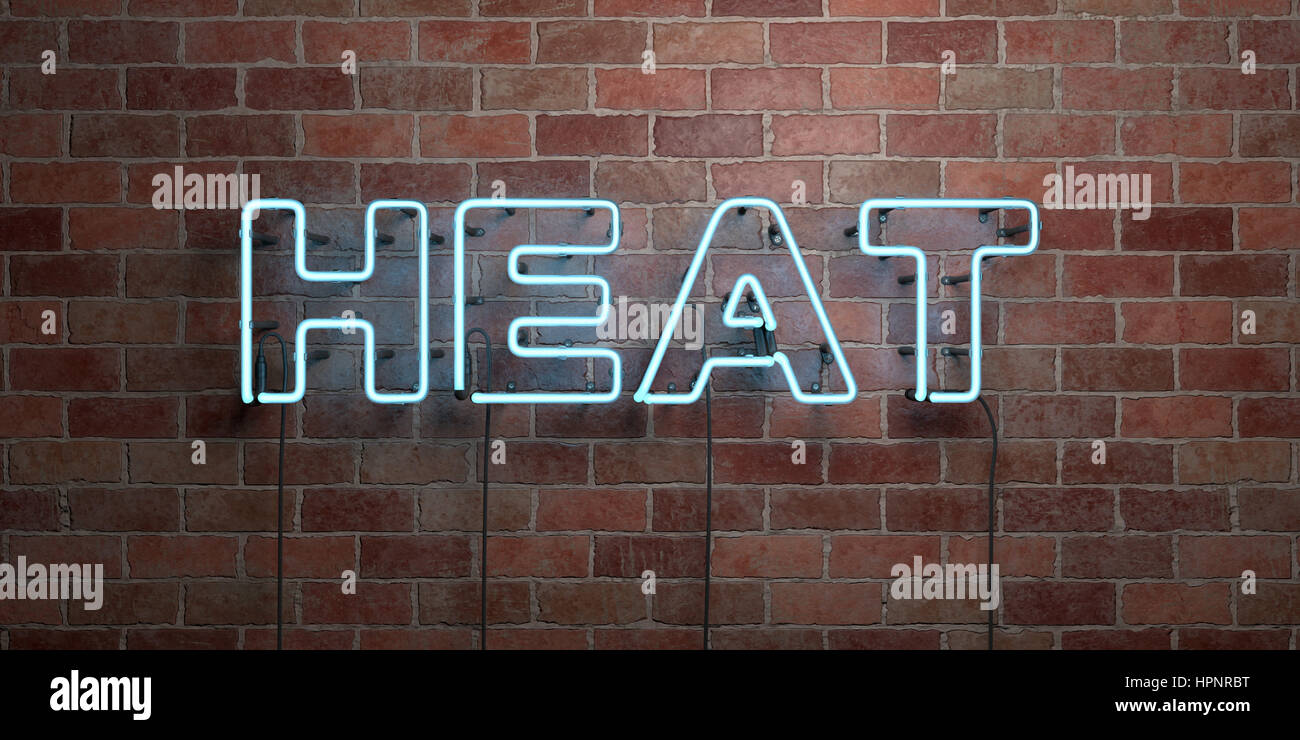 HEAT - fluorescent Neon tube Sign on brickwork - Front view - 3D ...