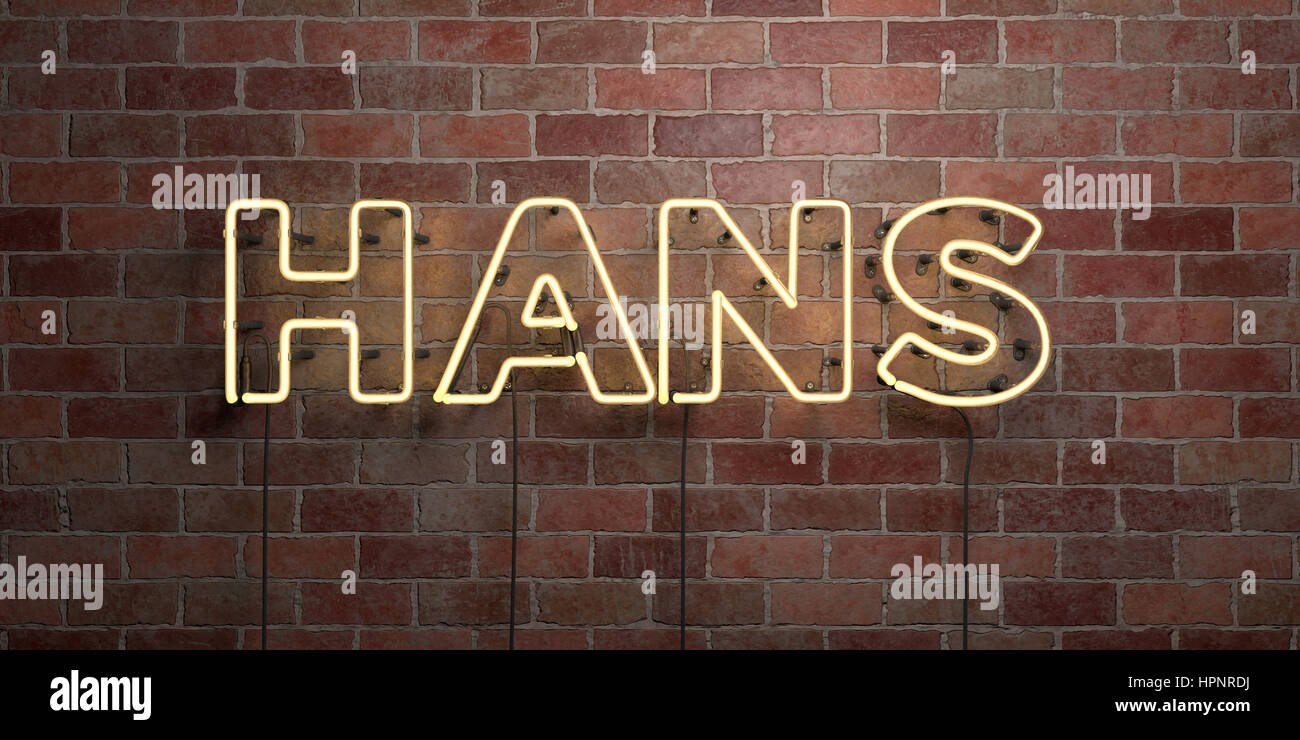HANS - fluorescent Neon tube Sign on brickwork - Front view - 3D ...