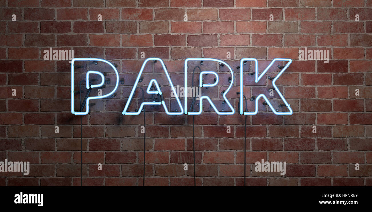 PARK - fluorescent Neon tube Sign on brickwork - Front view - 3D ...