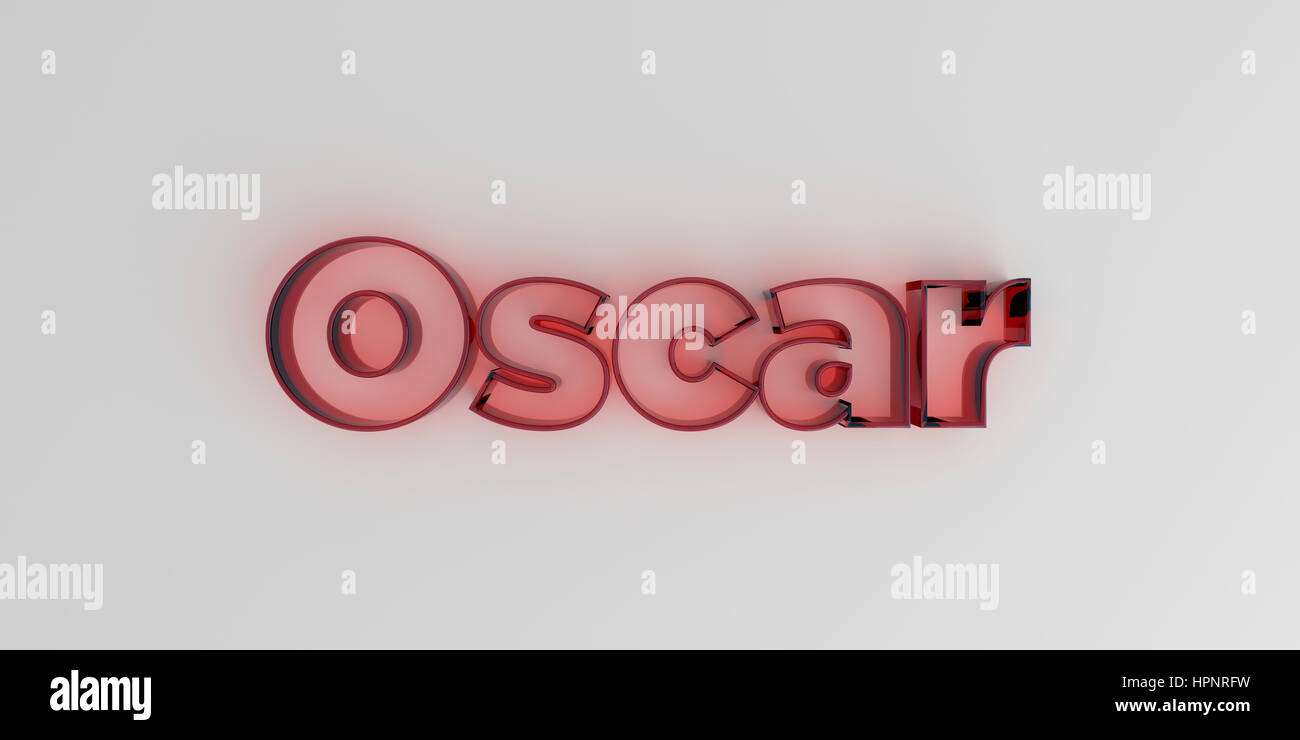 Oscar - Red glass text on white background - 3D rendered royalty free ...