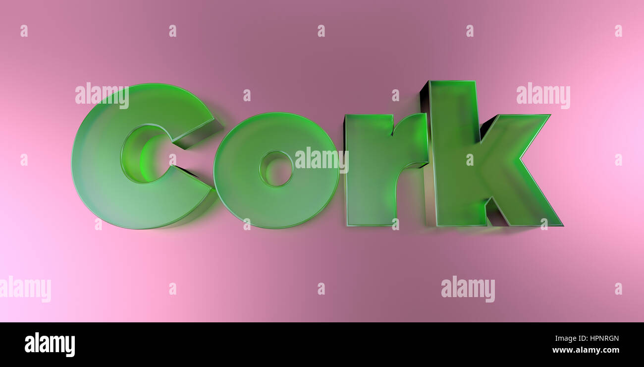 Cork - colorful glass text on vibrant background - 3D rendered royalty ...