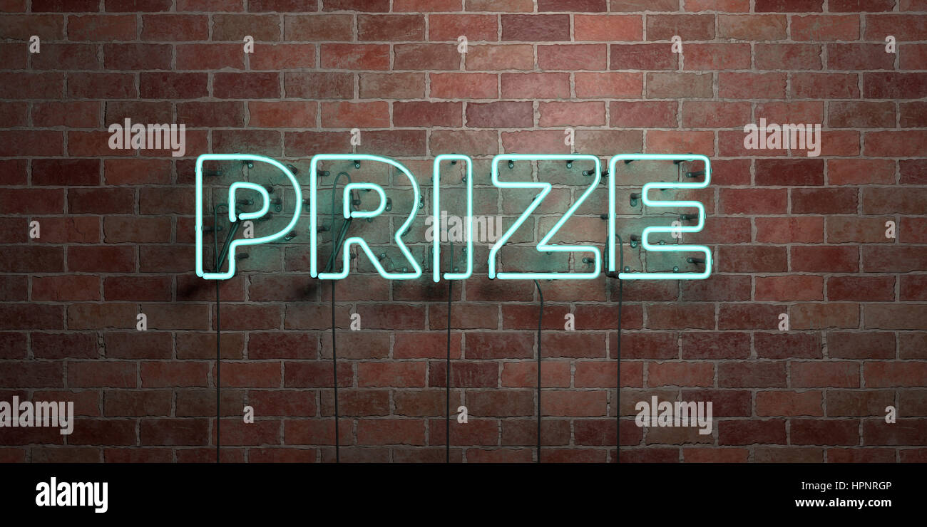 PRIZE - fluorescent Neon tube Sign on brickwork - Front view - 3D ...