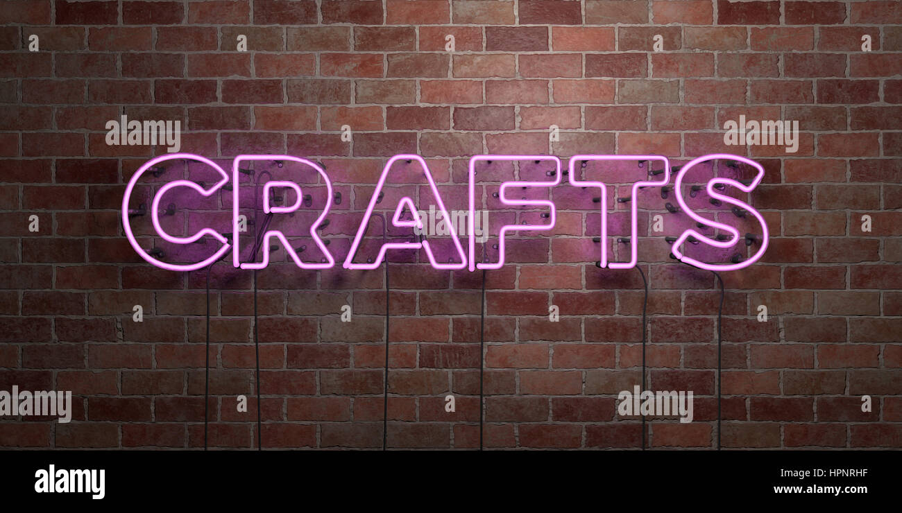 CRAFTS - fluorescent Neon tube Sign on brickwork - Front view - 3D ...