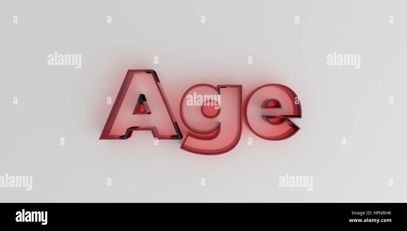 Age - Red glass text on white background - 3D rendered royalty free ...