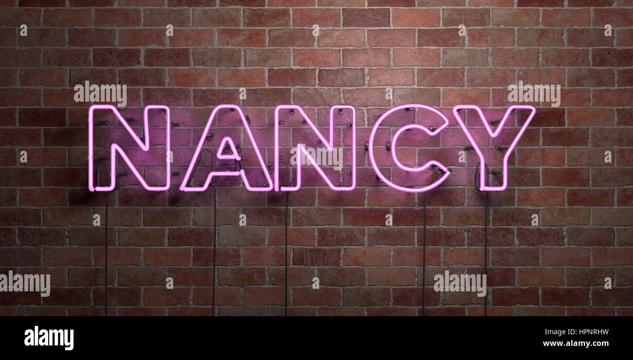 NANCY - fluorescent Neon tube Sign on brickwork - Front view - 3D ...