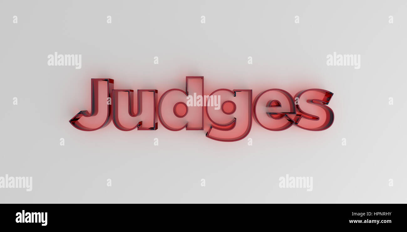 Judges - Red glass text on white background - 3D rendered royalty free ...