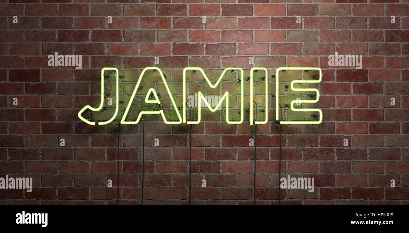 JAMIE - fluorescent Neon tube Sign on brickwork - Front view - 3D ...