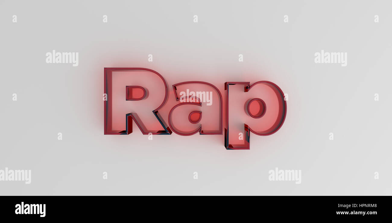 Rap - Red glass text on white background - 3D rendered royalty free ...