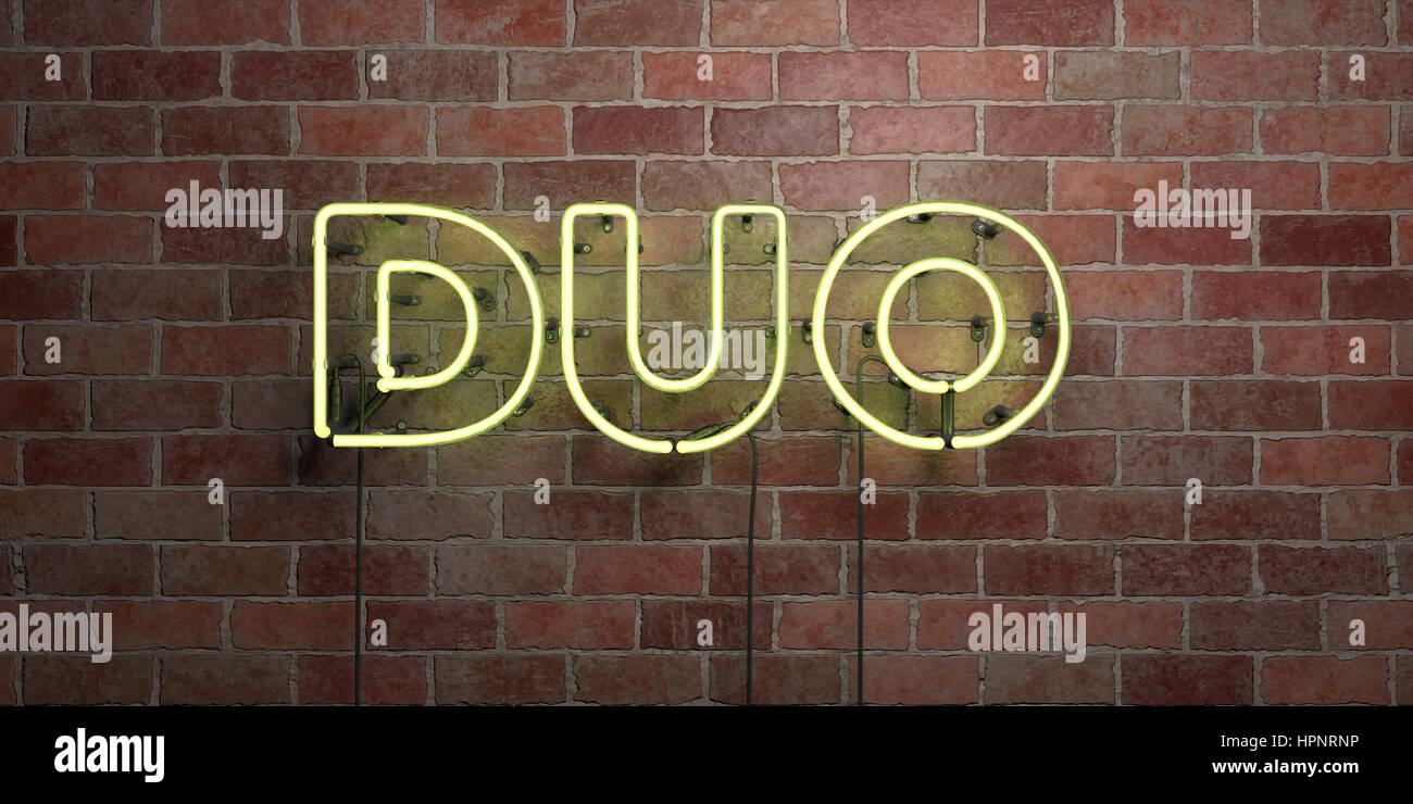 DUO - fluorescent Neon tube Sign on brickwork - Front view - 3D ...