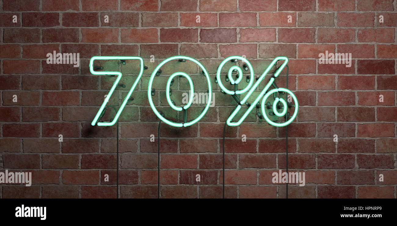 70% - fluorescent Neon tube Sign on brickwork - Front view - 3D ...