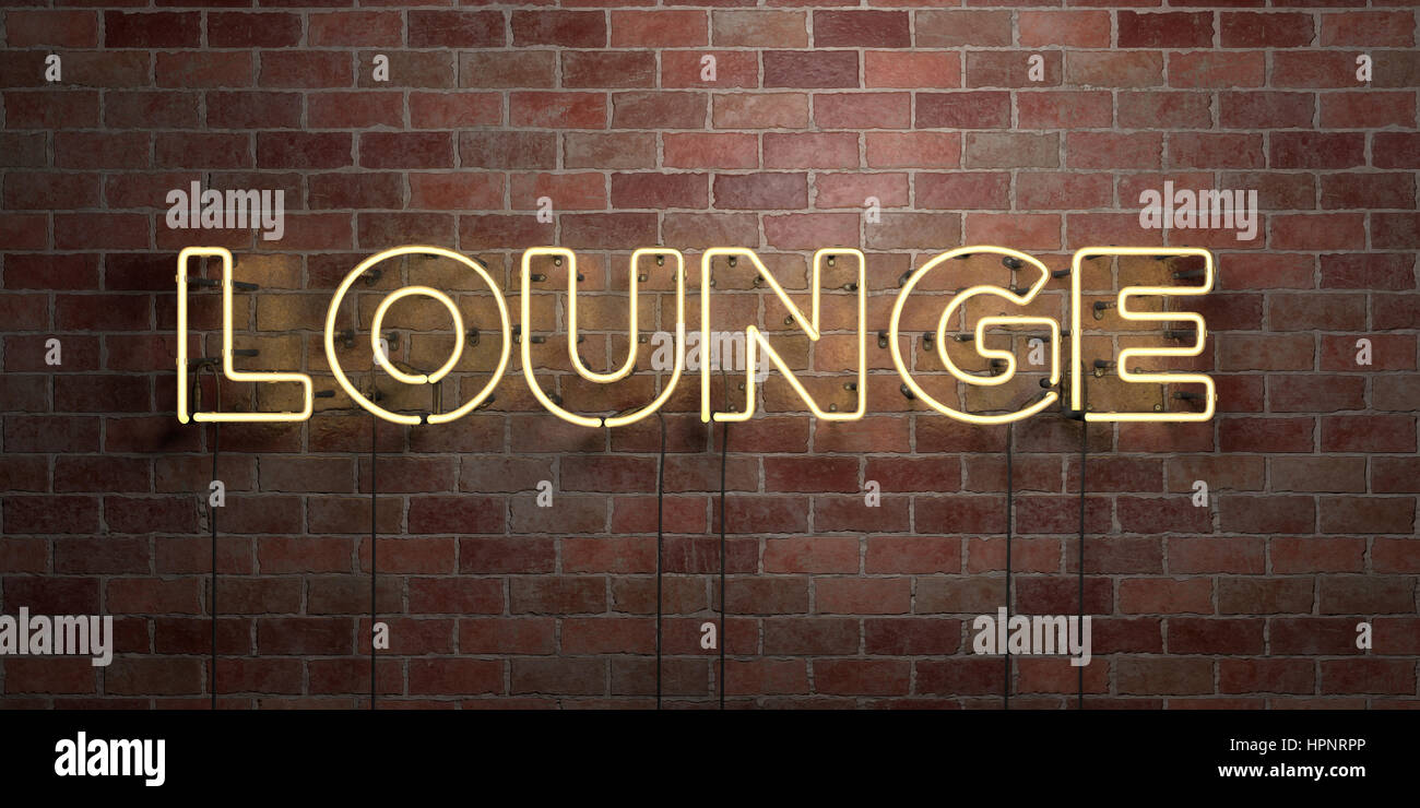 LOUNGE - fluorescent Neon tube Sign on brickwork - Front view - 3D ...