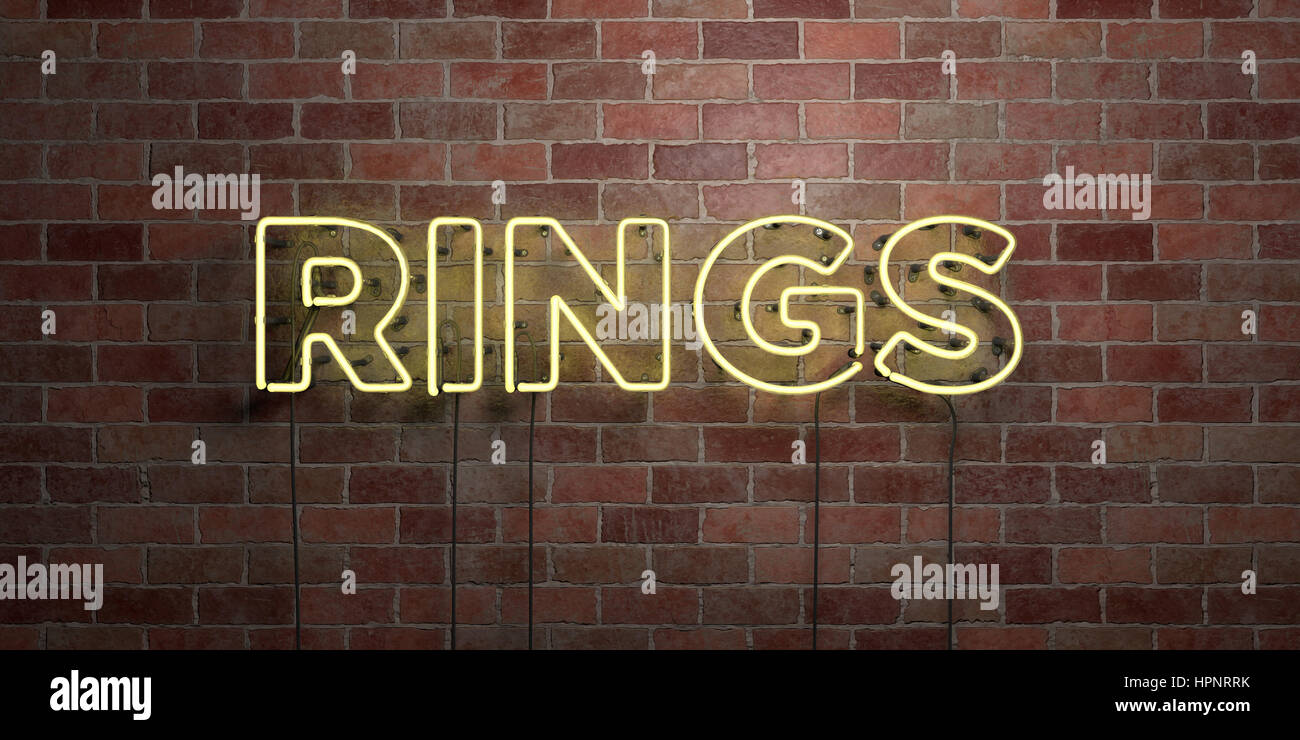 RINGS - fluorescent Neon tube Sign on brickwork - Front view - 3D ...