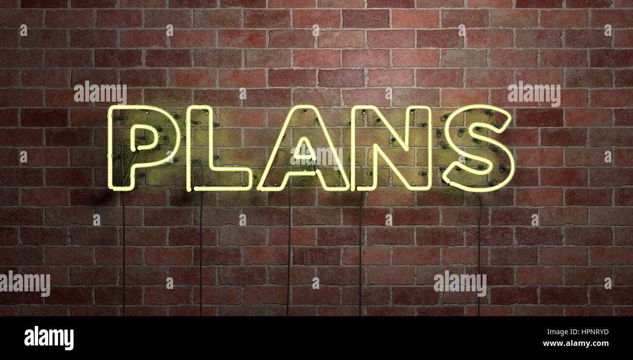 PLANS - fluorescent Neon tube Sign on brickwork - Front view - 3D ...