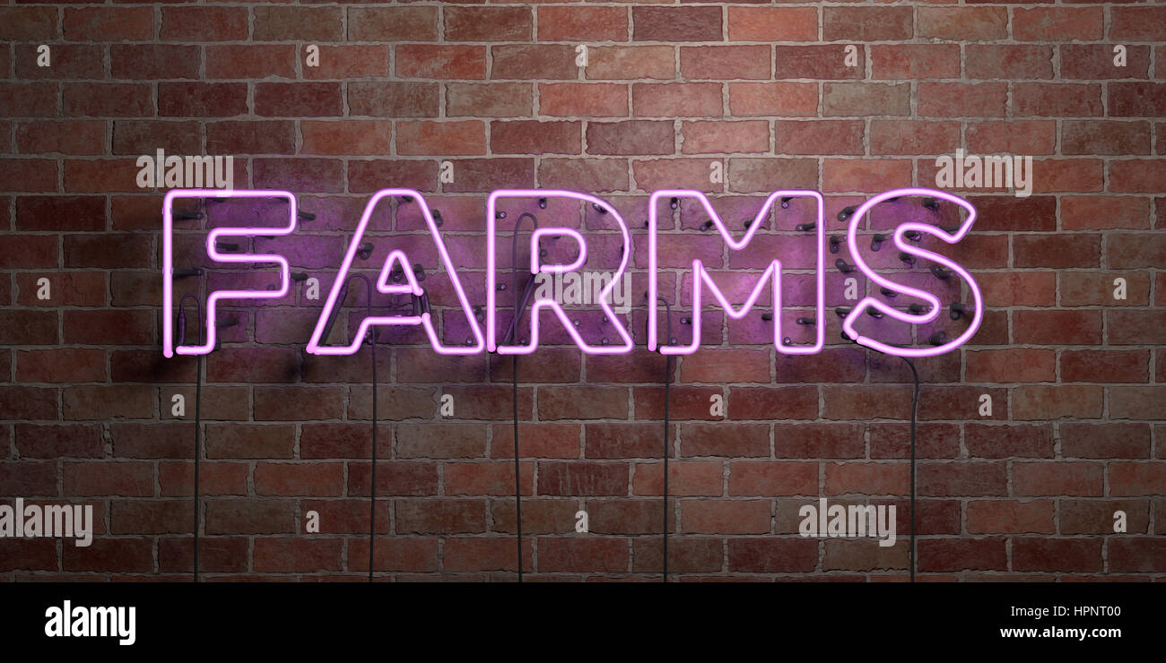 FARMS - fluorescent Neon tube Sign on brickwork - Front view - 3D ...