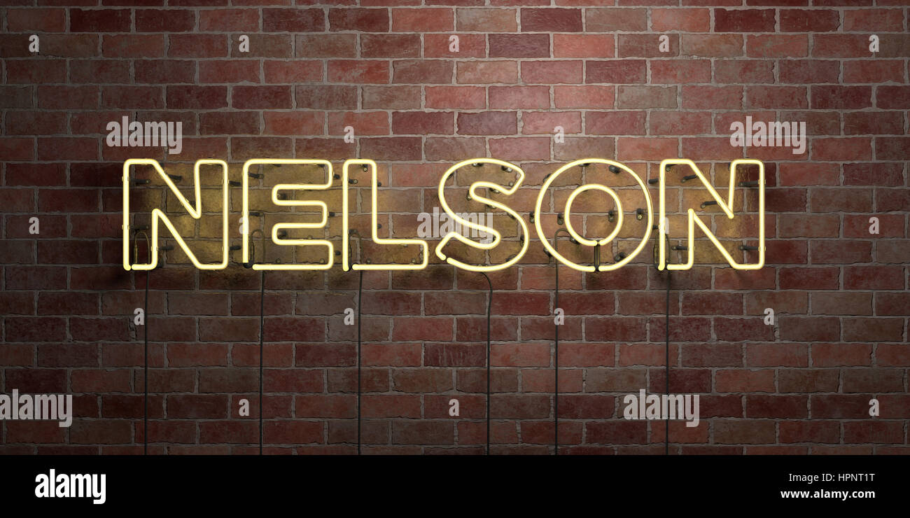 NELSON - fluorescent Neon tube Sign on brickwork - Front view - 3D ...