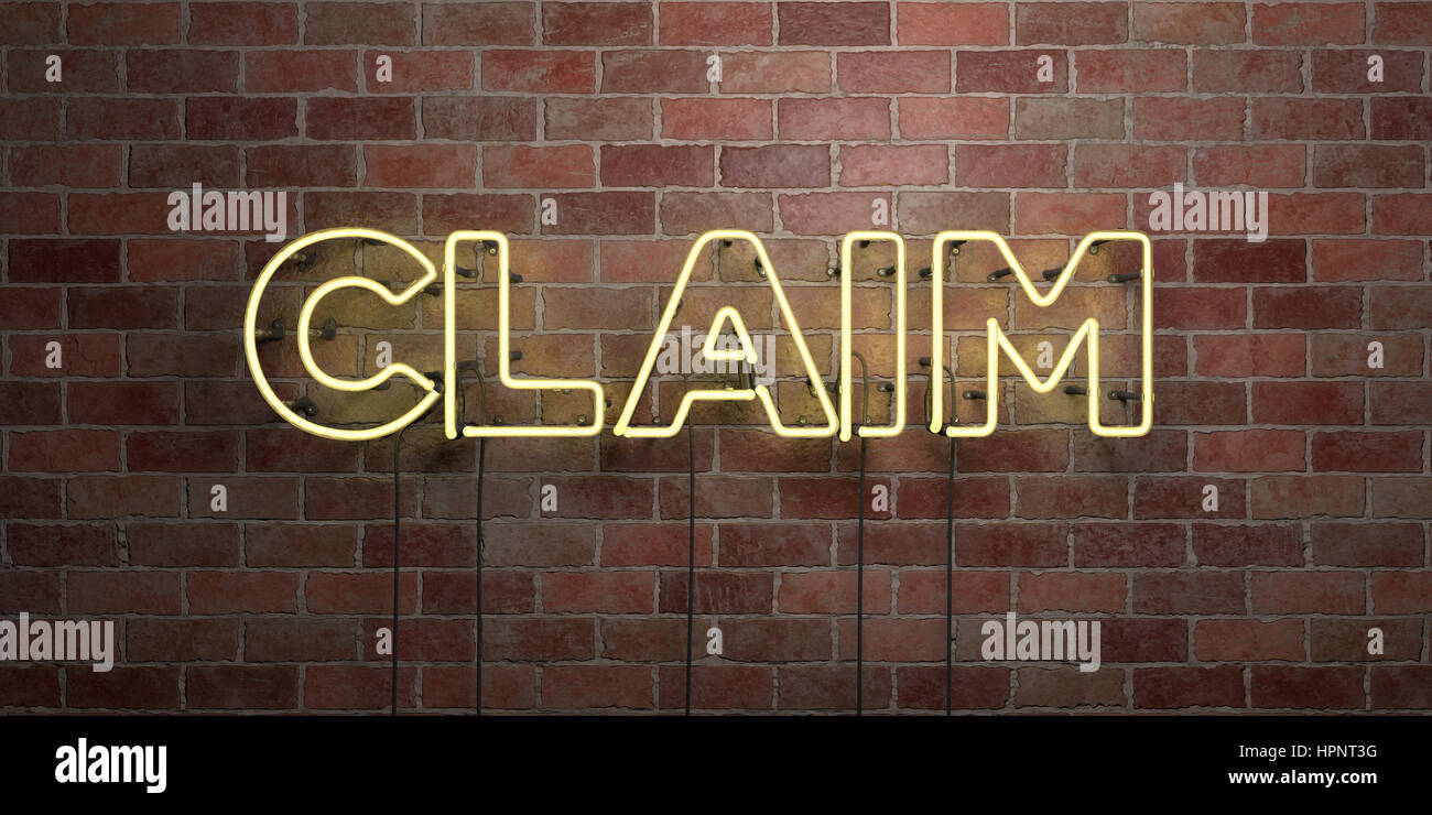 CLAIM - fluorescent Neon tube Sign on brickwork - Front view - 3D ...