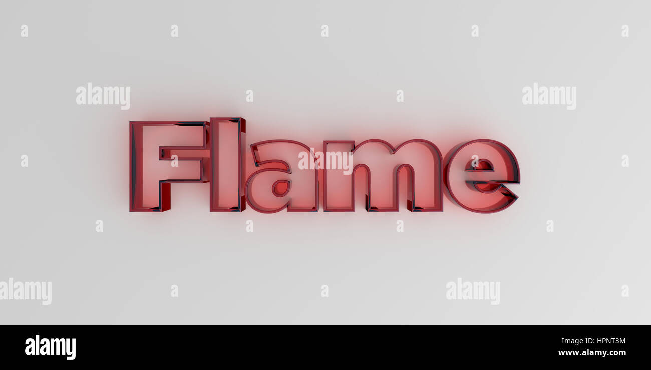 Flame - Red glass text on white background - 3D rendered royalty free ...