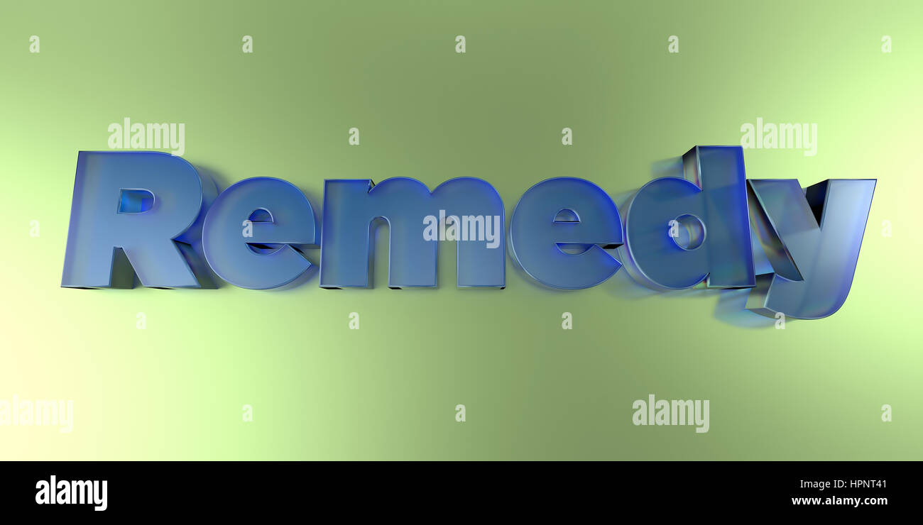 Remedy - colorful glass text on vibrant background - 3D rendered ...