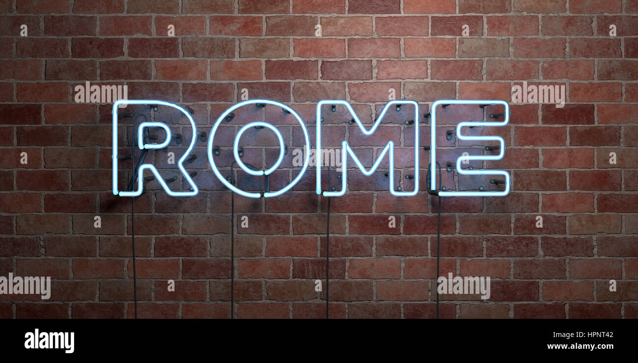 ROME - fluorescent Neon tube Sign on brickwork - Front view - 3D ...