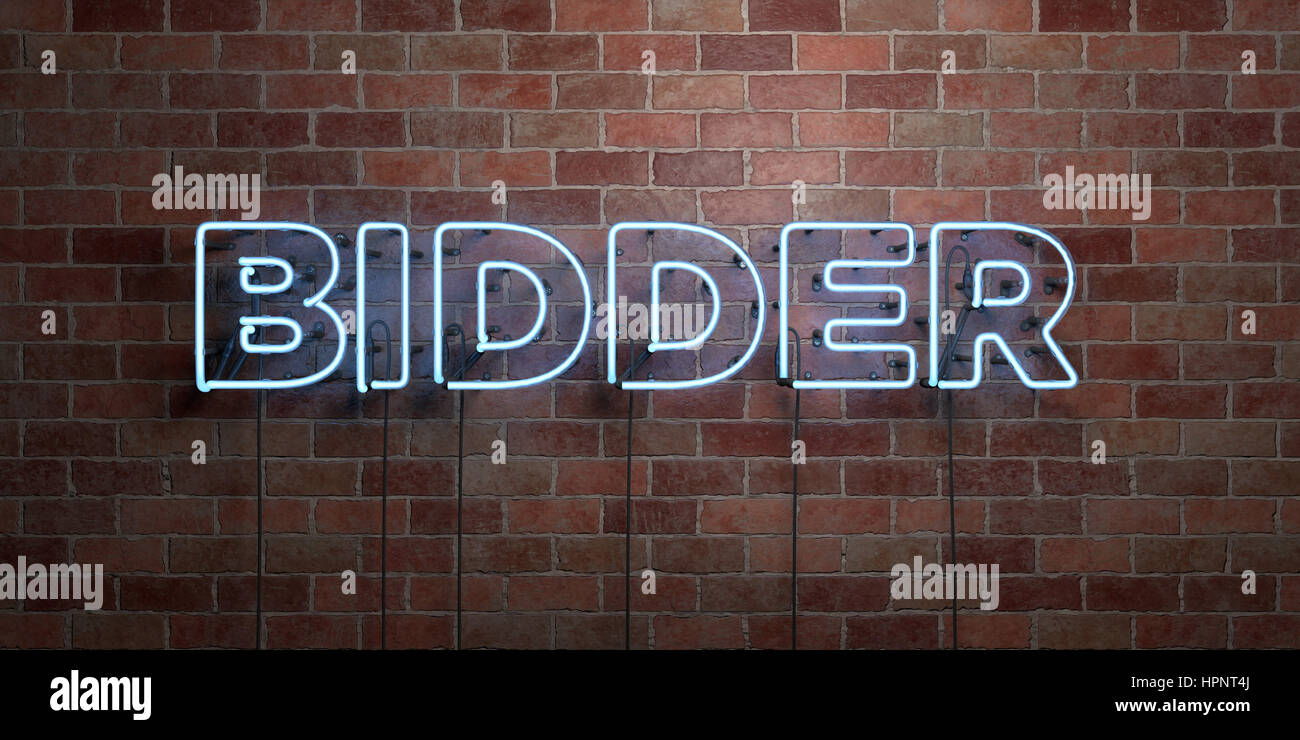 BIDDER - fluorescent Neon tube Sign on brickwork - Front view - 3D ...