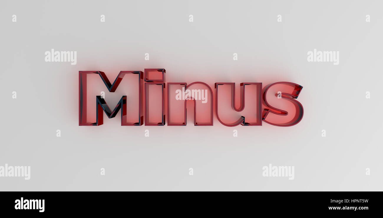 Minus - Red glass text on white background - 3D rendered royalty free ...
