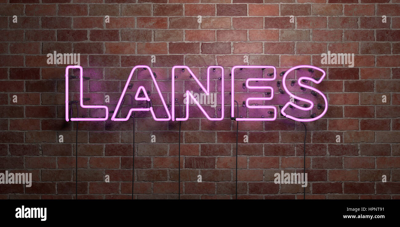 LANES - fluorescent Neon tube Sign on brickwork - Front view - 3D ...