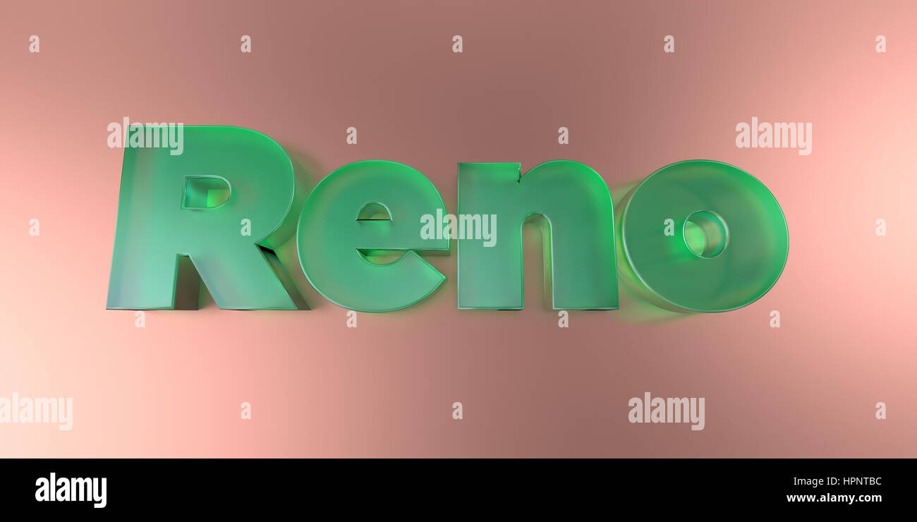 Reno - colorful glass text on vibrant background - 3D rendered royalty ...