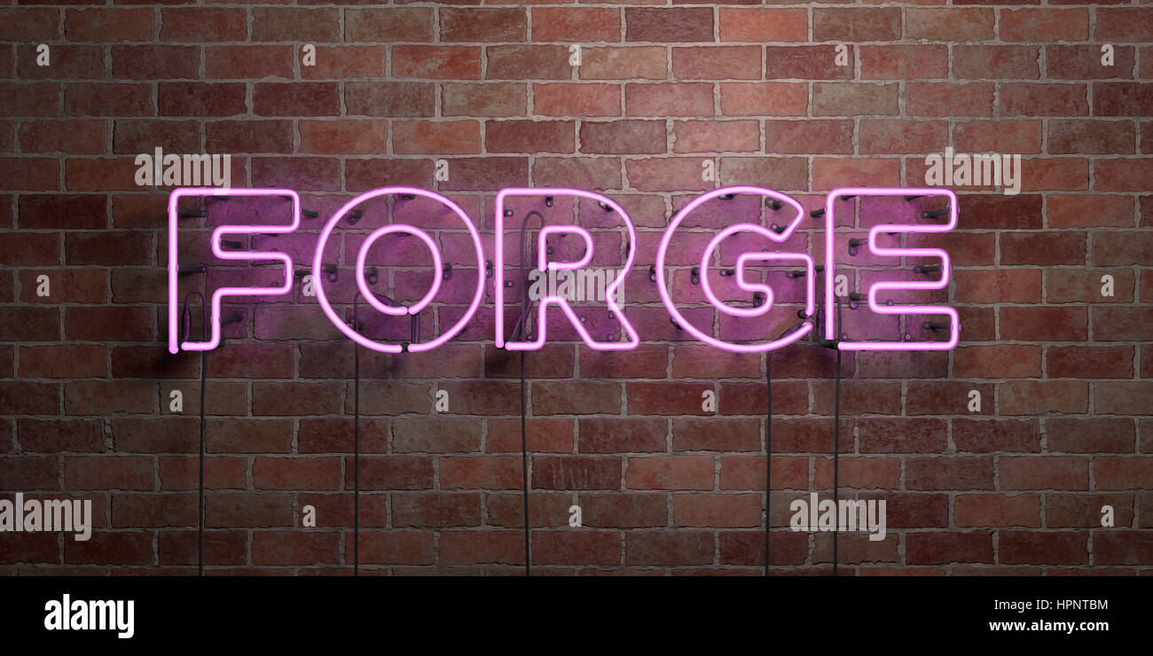 FORGE - fluorescent Neon tube Sign on brickwork - Front view - 3D ...