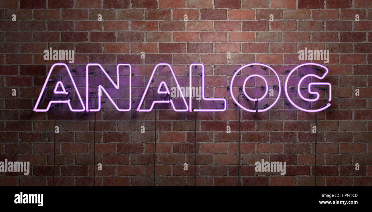 ANALOG - fluorescent Neon tube Sign on brickwork - Front view - 3D ...