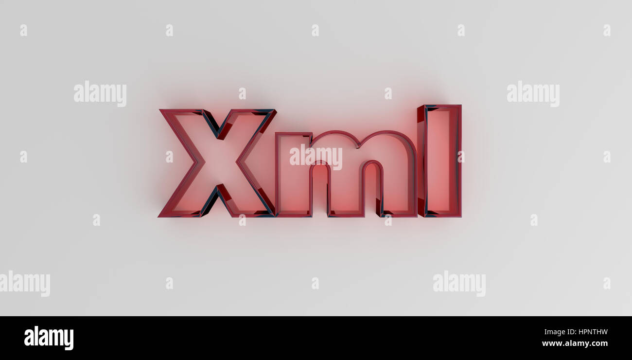 Xml - Red glass text on white background - 3D rendered royalty free ...