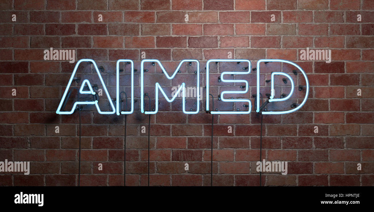 AIMED - fluorescent Neon tube Sign on brickwork - Front view - 3D ...