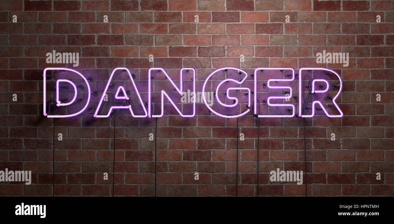 DANGER - fluorescent Neon tube Sign on brickwork - Front view - 3D ...