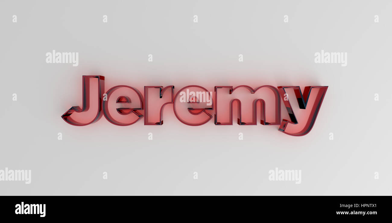 Jeremy - Red glass text on white background - 3D rendered royalty free ...