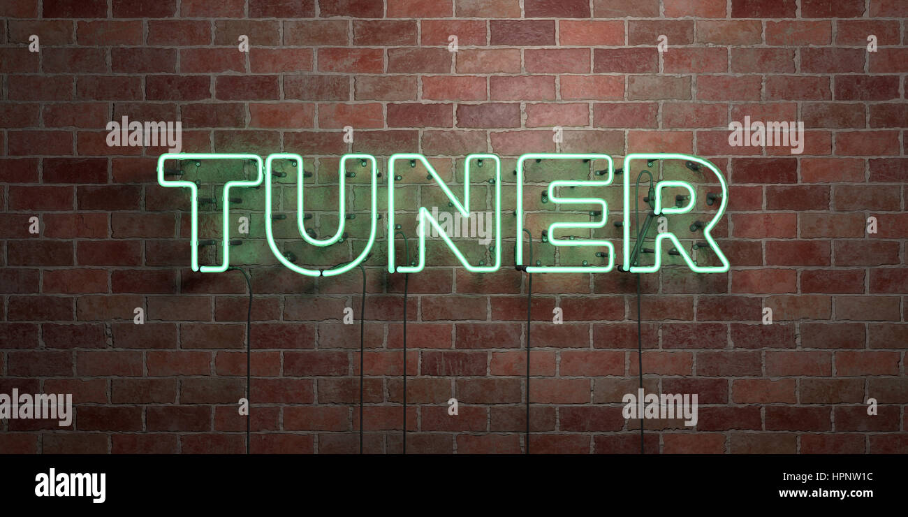 TUNER - fluorescent Neon tube Sign on brickwork - Front view - 3D ...