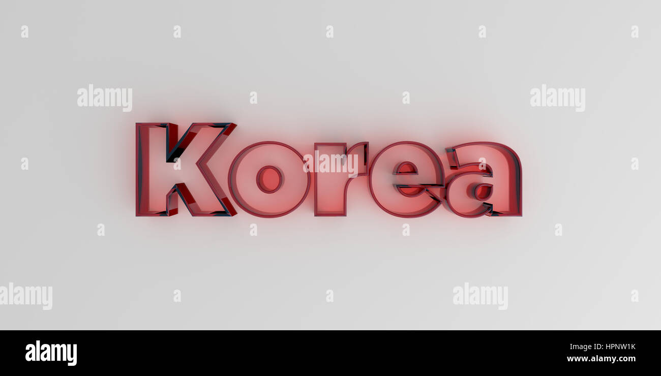 Korea - Red glass text on white background - 3D rendered royalty free ...