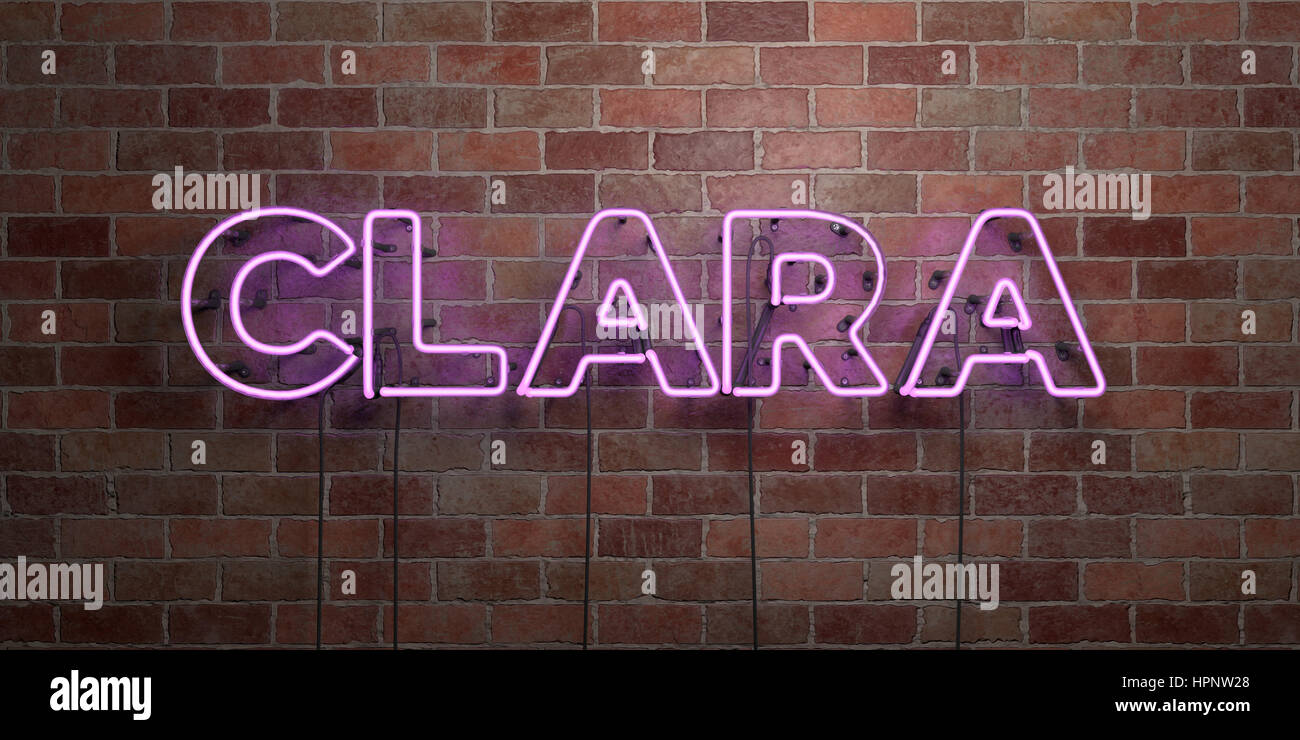 CLARA - fluorescent Neon tube Sign on brickwork - Front view - 3D ...