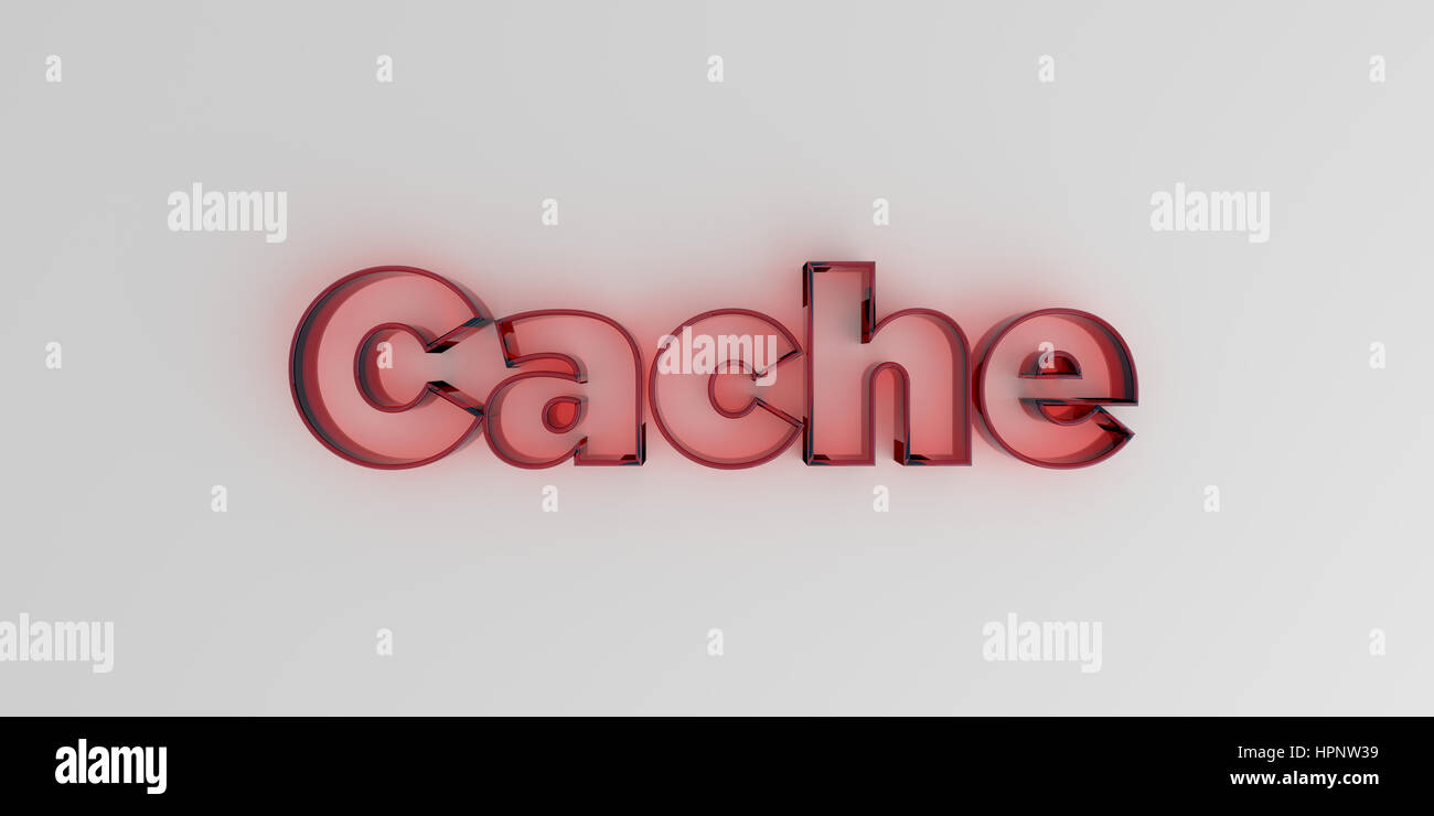 Cache - Red glass text on white background - 3D rendered royalty free ...