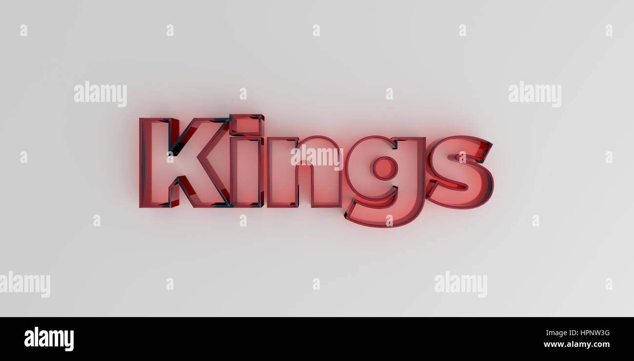 Kings - Red glass text on white background - 3D rendered royalty free ...