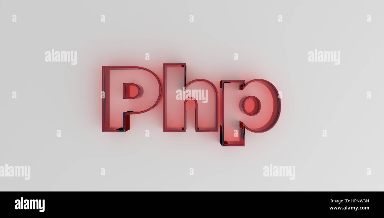 Php - Red glass text on white background - 3D rendered royalty free ...