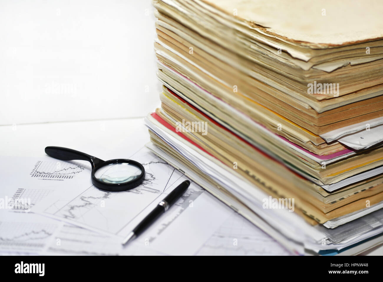 Old books with pen. Isolated documents on white background Stock Photo ...