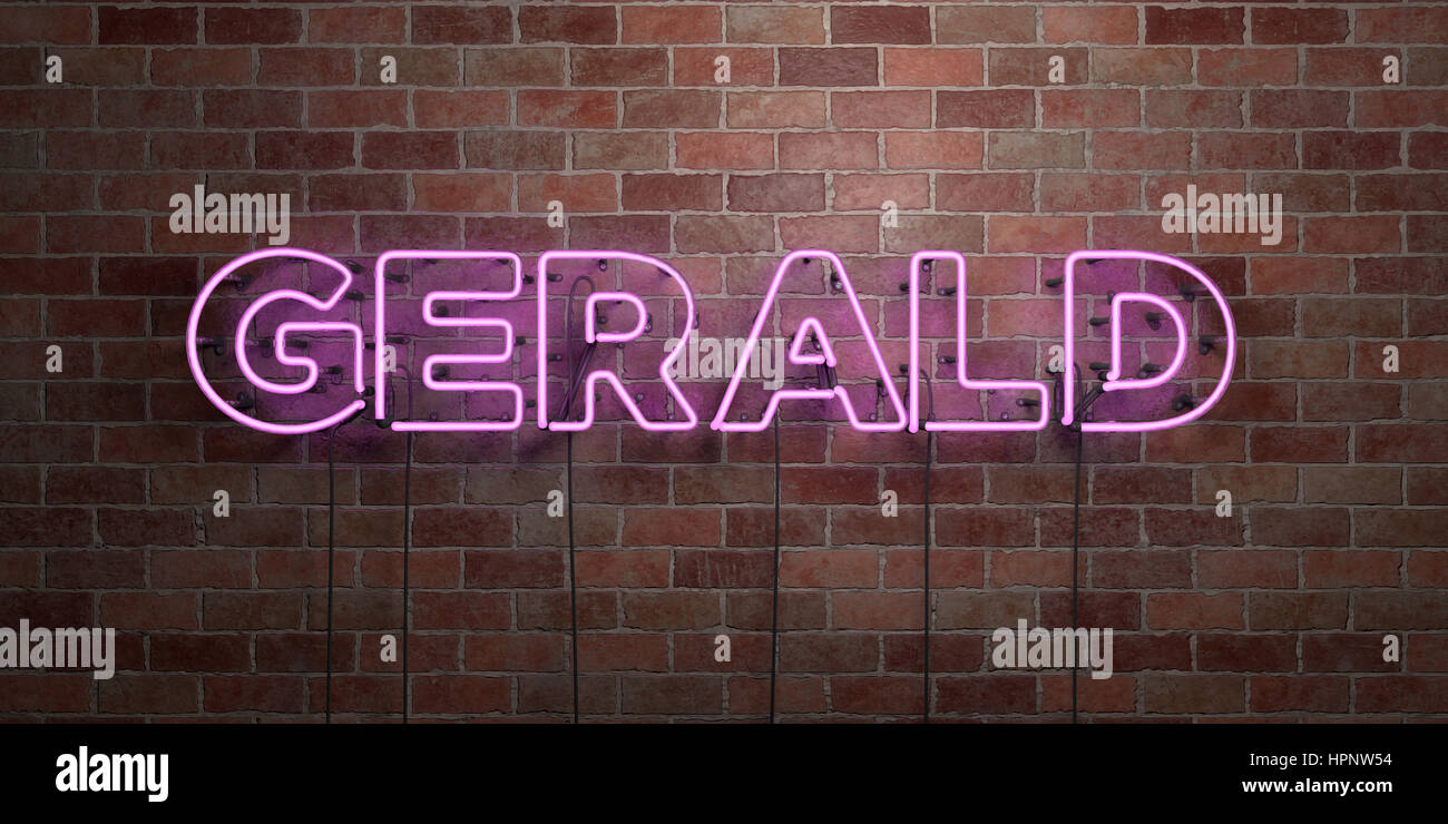 GERALD - fluorescent Neon tube Sign on brickwork - Front view - 3D ...