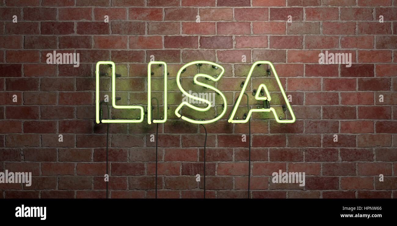 LISA - fluorescent Neon tube Sign on brickwork - Front view - 3D ...