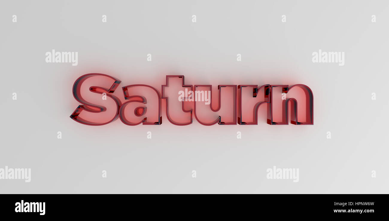 Saturn - Red glass text on white background - 3D rendered royalty free ...