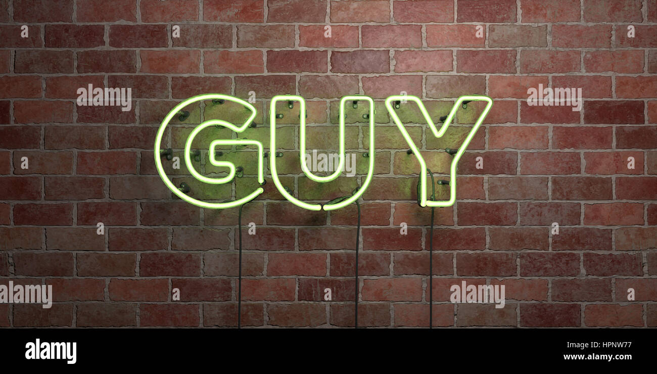GUY - fluorescent Neon tube Sign on brickwork - Front view - 3D ...