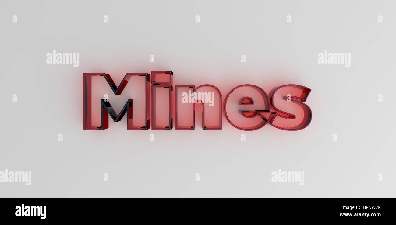 Mines - Red glass text on white background - 3D rendered royalty free ...