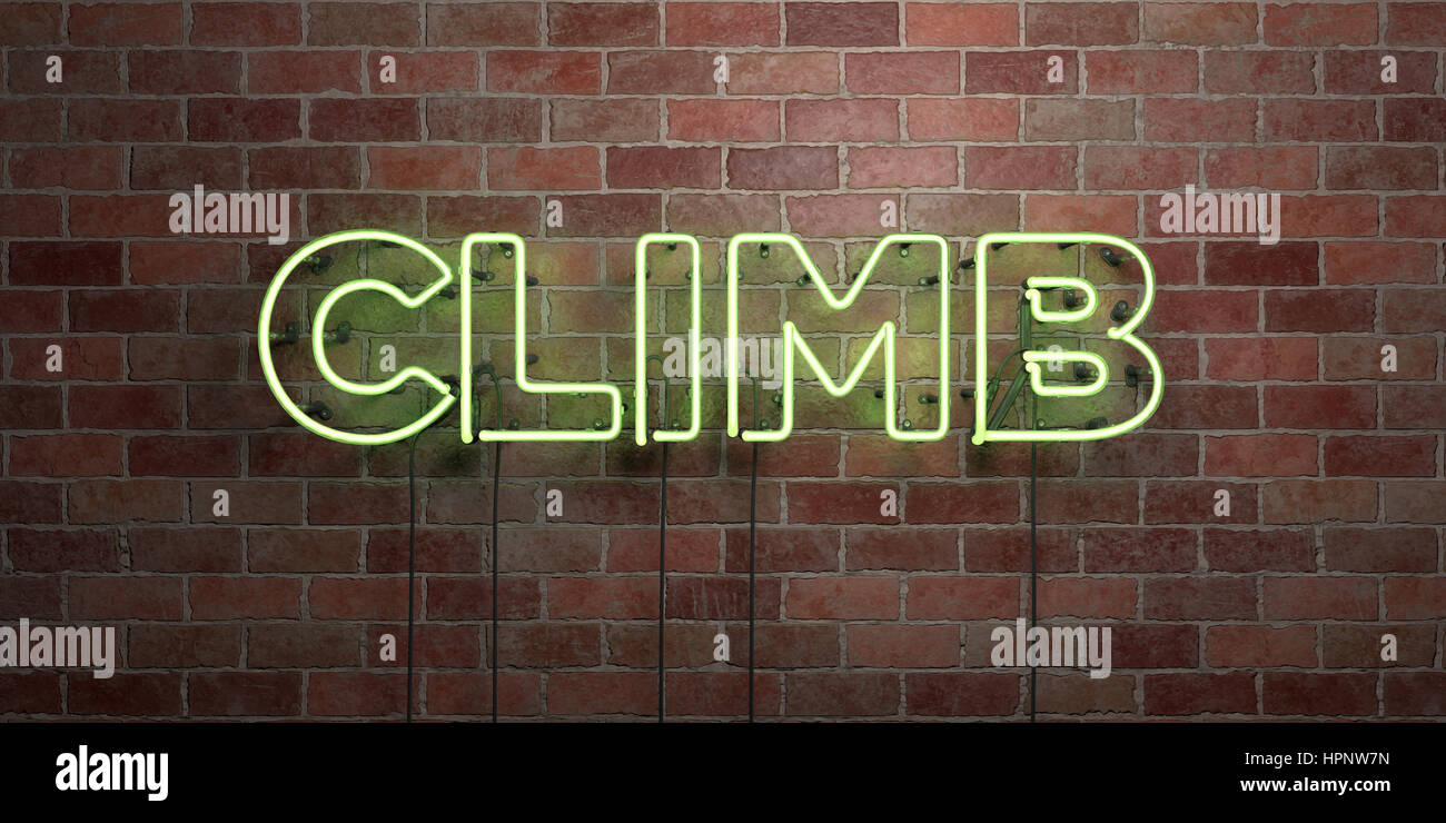 CLIMB - fluorescent Neon tube Sign on brickwork - Front view - 3D ...