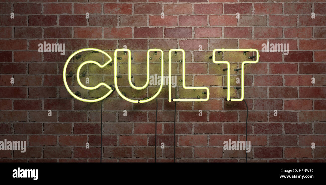 CULT - fluorescent Neon tube Sign on brickwork - Front view - 3D ...