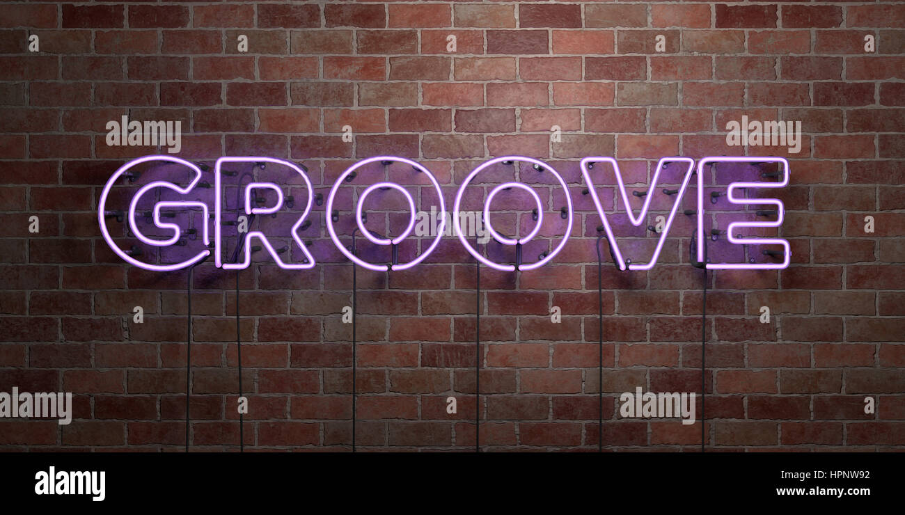 GROOVE - fluorescent Neon tube Sign on brickwork - Front view - 3D ...